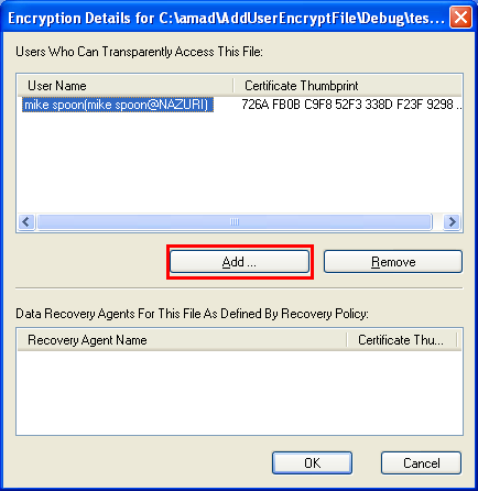 Adding Users to an Windows Encrypted File Program Example
